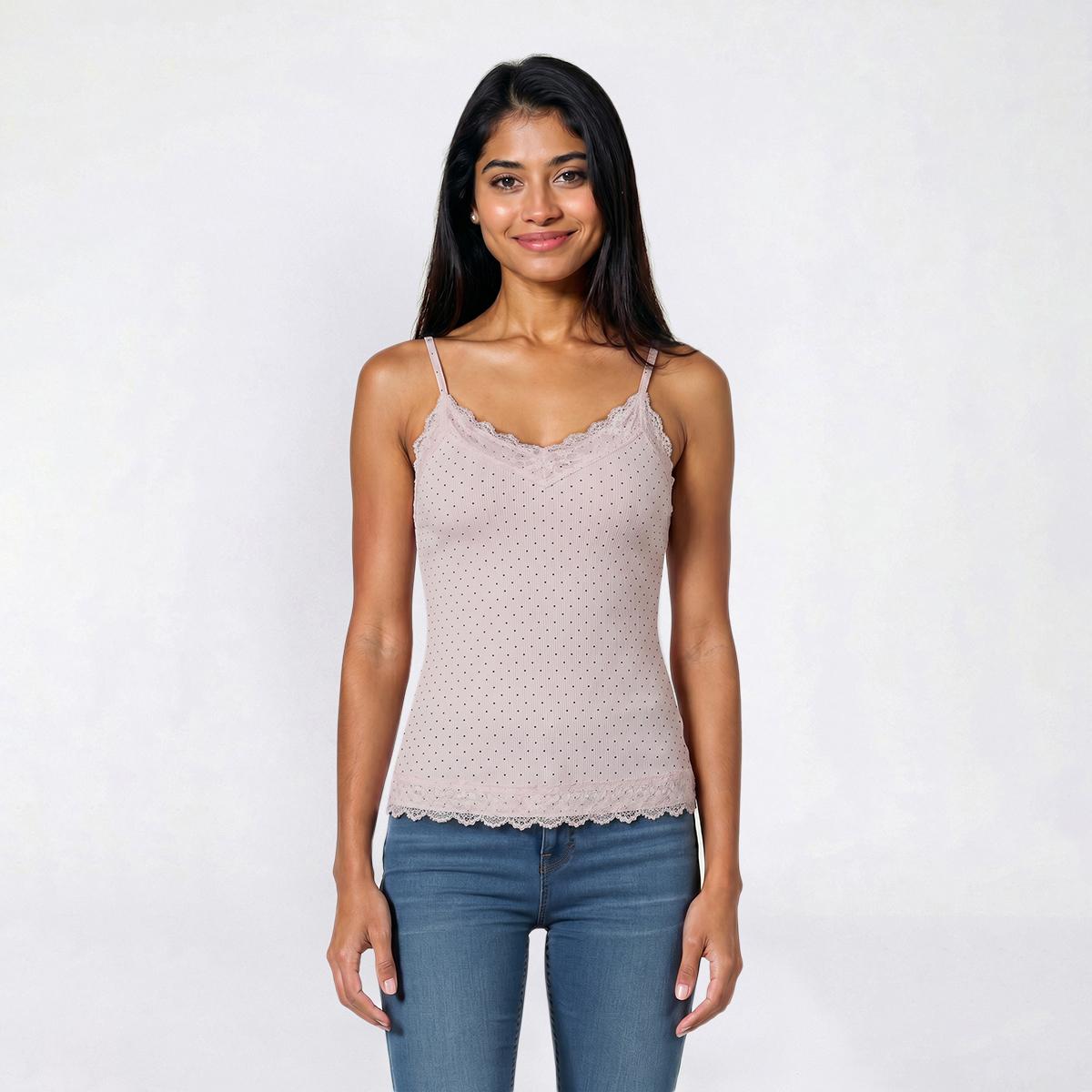 Click here for Juniors Pink Rose Rib Lace Trim Long Camisole w/ D... prices
